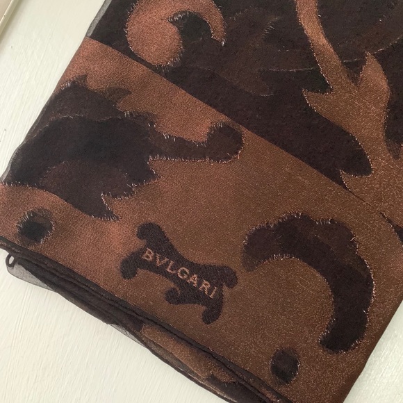 BVLGARI | Accessories | Nwot Rare Bulgari Silk Wrap Scarf Metallic ...